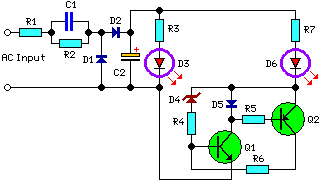 How to build 110 and 220V AC LED Voltage Indicator - circuit diagram